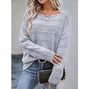 Milumia Women's Off The Shoulder Sweater Long Sleeve Oversized Knit Boat Neck Jumper Tops A Light Grey Medium