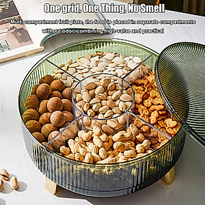 RUNLAIKEJI Divided Serving Tray with Lid, 5 Compartment Fruit and Snack Serving Tray, Transparent, Plastic, Rectangular, 11 x 8 x 2.5 in