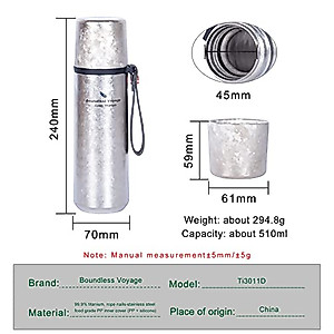 Boundless Voyage Titanium 17 fl oz/510ml Vacuum Water Bottle Double-Walled Lightweight Coffee Bottle Leak-Proof Sport Bottle for Travel Outdoor Office