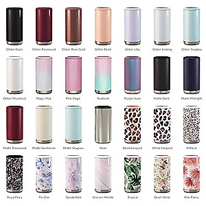 Maars Skinny Can Cooler for Slim Beer & Hard Seltzer | Stainless Steel 12oz, Double Wall Vacuum Insulated Drink Holder - Glitter Blush