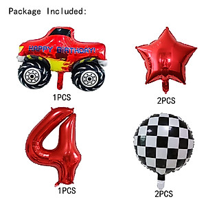6PCS Monster Truck Foil Balloons for Kids 4th Birthday Baby Shower Car Theme Party Decorations (Monster Truck 4th Birthday)