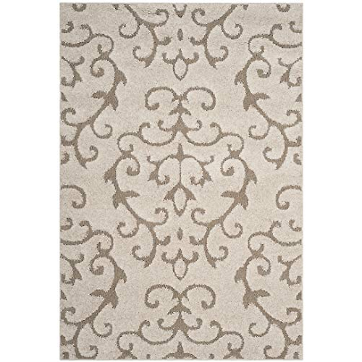 SAFAVIEH Florida Shag Collection Area Rug - 6' x 9', Cream & Beige, Scroll Design, Non-Shedding & Easy Care, 1.2-inch Thick Ideal for High Traffic Areas in Living Room, Bedroom (SG470-1113)