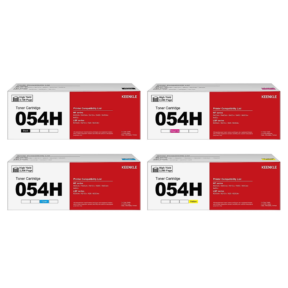 KEENKLE 054H 054 Toner Cartridges Replacement for Canon 054 054H CRG 054 Toner Compatible for Canon ImageClass MF642cdw MF644cdw MF641cw LBP622cdw MF644 Printer(Black, Cyan, Magenta, Yellow)