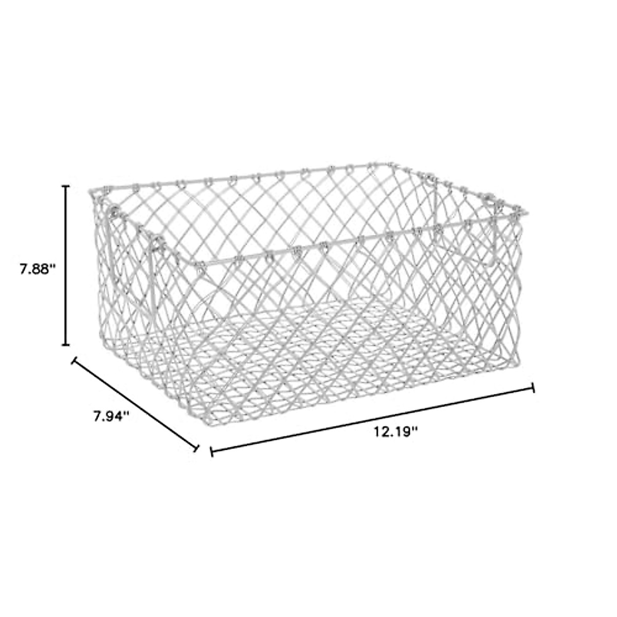HUBERT Metal Storage Basket with Handles Rectangular Urban Link Matte Silver Steel Wire - 16 15/16"L x 12 3/16"W x 7 7/8"H