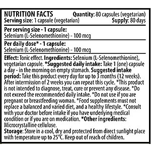Selenium | 80 Vegetarian Capsules x 100mcg (80 Days Supply) | Maintenance of Normal Hair | Nails | Immune System & Thyroid Function