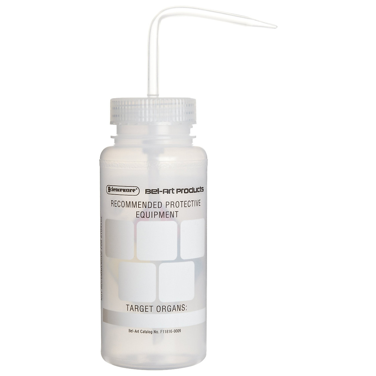 SP Bel-Art Right-to-Know Safety-Vented/Labeled 4-Color LYOB Wide-Mouth Wash Bottles; 500ml (16oz), Polyethylene w/Natural Polypropylene Cap (Pack of 4) (F11816-0009),White