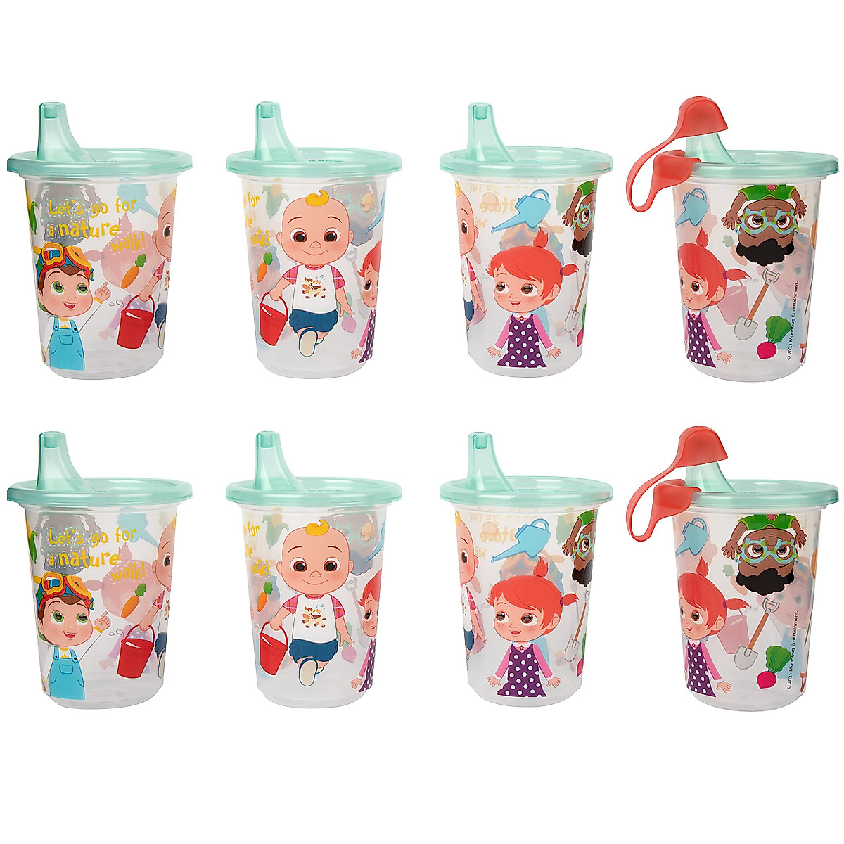 The First Years Cocomelon Take & Toss Toddler Sippy Cups - Spill Proof Toddler Sippy Cups with Snap On Lids and Travel Caps - Cocomelon Feeding and Party Supplies - 10 Oz - 8 Count