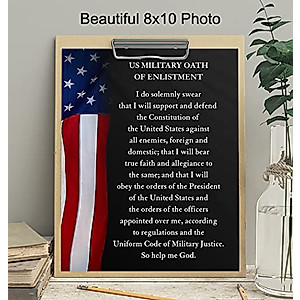 Military Oath of Enlistment - Patriotic American Flag Wall Art Decor, Decoration - Gift for Soldiers, Army, Navy, Air Force, Marines, Coast Guard, Veterans, Vets - Poster Print - 8x10 Photo