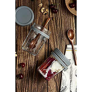 Overnight Oats Containers with Lids - 2pack Updated Design 10 oz Wide Mouth Mason Jar with Spoon Very Convenient for Use On The Go, Tight sealing glass jar ideal for home, office or to go