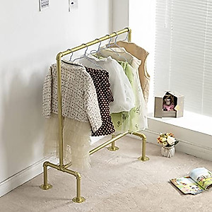 CTHTESY Industrial Pipes Dress up Racks, Child Garment Racks, Kids Clothing Racks, Clothes Hanging Rack with Storage Shelf Organizers Shelves Shelving, Gold