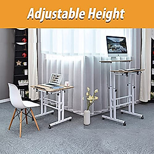 AIZ Mobile Computer Desk with Rolling Wheels for Home Office Workstation, Portable Laptop Tall Table for Standing or Sitting, Adults or Children,Oak