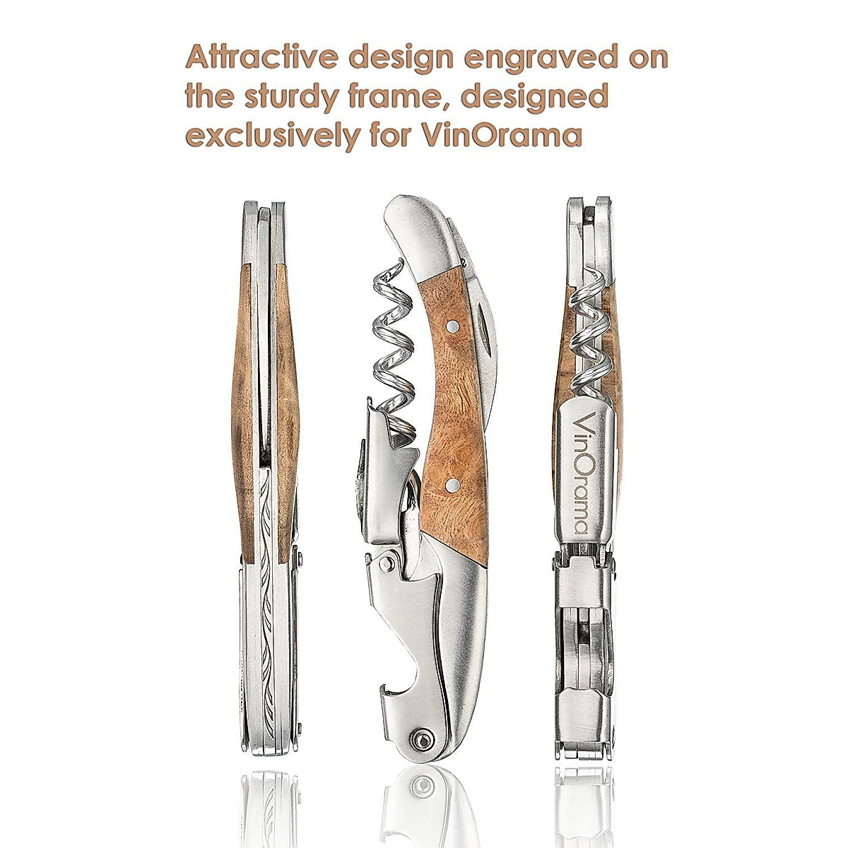 VinOrama Waiters Corkscrew Wine Opener Rosewood Handle 3-in-1 Beer Bottle Opener and Foil Cutter, The Best Choice of Professional Waiters and Bartenders Around the Globe