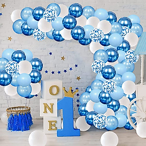 Royal Blue Metallic Blue Confetti Balloons, 50pcs 12 inch Baby Blue Light Blue and White Party Balloons for Boy Baby Shower Men's Birthday Graduation Wedding Party Decoration…