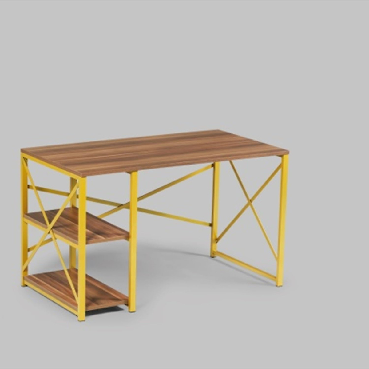 Complete Computer Workstation Desk with Storage Furnish Home Store Gold Metal Frame 47" Wooden Top 2 Shelves Writing and Computer Desk for Home Office (Black)