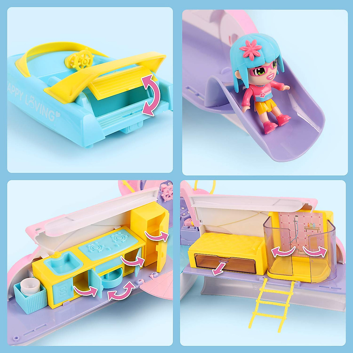 iPlay, iLearn Boat Dollhouse Playset for Girls 3-5, Kids Pretend Play Doll House Set W/ Cruise Ship, Dolls, Camping Accessories, Birthday Stocking Gifts for 4 5 6 Year Olds Child Toddler
