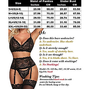 KYLELOVE Women Lingerie Teddy Bodysuit with Garter Belt Lace Babydoll Chemises S-XXL Black X-Large