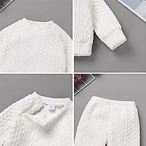 Fall Outfits for Toddler Girls Boys Knitted Baby Girl Sweater Top Pants Long Sleeve Autumn Winter Crewneck Sweatshirt Knit Clothes Pullover for Kids Warm Birthday Christmas Outfit White 0-3 Months
