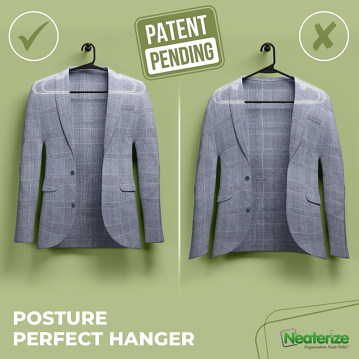 NEATERIZE Clothes Hangers Plastic 50 Pack for Adults - Plastic Hangers, The Perfect Coat Hanger and Space Saving Clothes Hangers for Closet, Percheros Ganchos para Colgar Ropa Hangars - Black Hangers