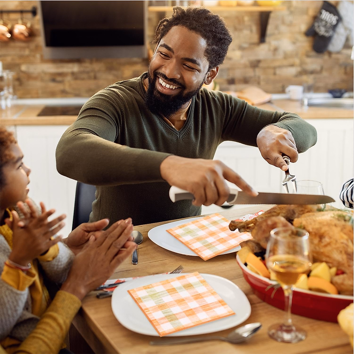 ​Quera 50 Pack Fall Plaid Paper Napkins Autumn Cocktail Napkins Tartan Check Scottish Square Disposable Bar Napkins for Thanksgiving Party, Baby Shower, Celebration Party