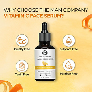 The Man Company 40% Vitamin C Face Serum With Hyaluronic Acid | Boosts Collagen | Glowing & Brightening Skin | Soft, Smooth & Supple | All Skin Types -30ml