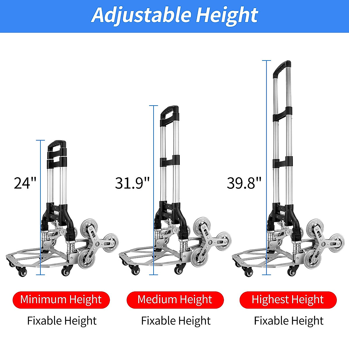 Folding Hand Truck Stair Climbing Cart Heavy-Duty Portable Luggage Trolly for Moving Aluminum Alloy Hand Carts with 6 Crystal Wheels & 4 Universal Wheels Delivery Cart for Shopping Groceries