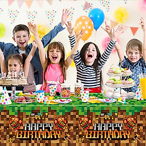 Hallswl 3Pcs Pixel Theme Tablecloth Birthday Party Decorations, Miner Game Plastic Table Cloth Disposable Rectangle Table Cover for Video Game Party Supplies, 54 X 108 Inch
