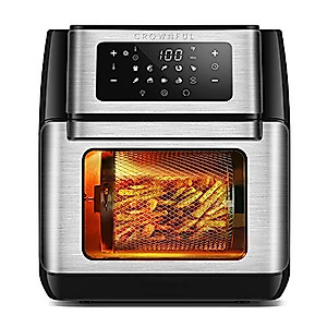 CROWNFUL Air Fryer, 10.6 Quart Large Convection Toaster Oven with Digital LCD Touch Screen, 10 in 1 Oilless Cooker with Rotisserie & Dehydrator, Accessories and Online Cookbook Included