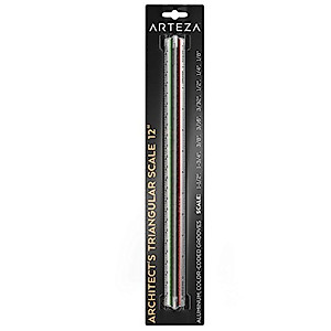 Arteza Architect Scale Ruler, Imperial, 12-Inch Color-Coded Professional-Grade Aluminum Triangular Drafting Ruler for Architect & Civil Engineer Blueprints