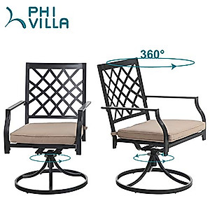 PHI VIALLA Patio Chairs Outdoor Swivel Dining Chairs Outdoor Furniture Chairs Set of 6 with Cushion Suports 300lbs for Lawn Garden Backyard Weather Resistant-Black Frame