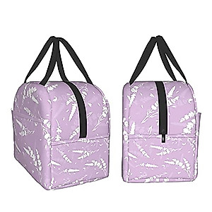 carati Cute Lavender Flowers Light Purple Lunch Box Reusable Lunch Bag Cooler Tote Travel Picnic Insulated Durable Shopping