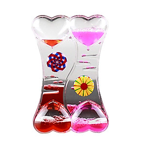 Connoworld Double Heart Liquid Motion Bubble Drip Oil Hourglass Timer Clock Kids Toy Gift Craft Decoration Ornament-Red Pink