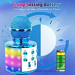 Icnice Wireless Bluetooth Karaoke Microphone 2 Pack, 5-in-1 Portable Handheld Karaoke Mic Speaker with Flashing Light for Singing Compatible with TV/Phone/PC Karaoke Machine (Pink and Blue)