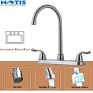 HOTIS HOME Brushed Nickel 3 Hole Kitchen Faucet, 2 Handle 4 Hole Kitchen Faucet, High Arc Swivel Spout Stainless Steel Sink Faucet for Rv Camper