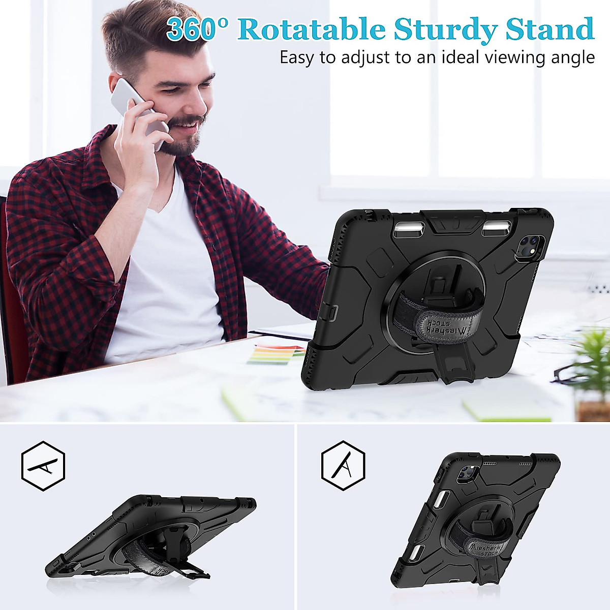Case for iPad Pro 11 Inch (2022/2021/ 2020/2018): Silicone Cover for iPad 11 (4th/ 3rd/ 2nd/ 1st) Generation with Screen Protector- Stand- Handle- Shoulder Strap- Pencil Holder- Black
