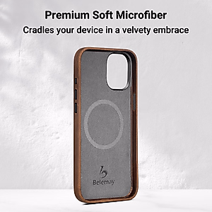 Belemay Compatible with iPhone 15 Pro Max Leather Case Magsafe-Top Grain Vintage Crazy Horse Leather-Metal Buttons Camera Bezel-Slim Fit-Precision Crafted Premium Phone Cover (6.7-inch)-Retro Brown