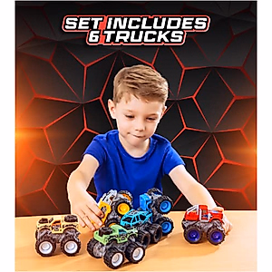 Team Power Monster Trucks Toys for Boys and Girls, 4-Wheel Drive Friction Powered 6-Pack Push and Go Toy Cars with Giant Wheels, 360° Crazy Stunts, Age 3, 4-7 and Above [Amazon Exclusive] (6 Pack)