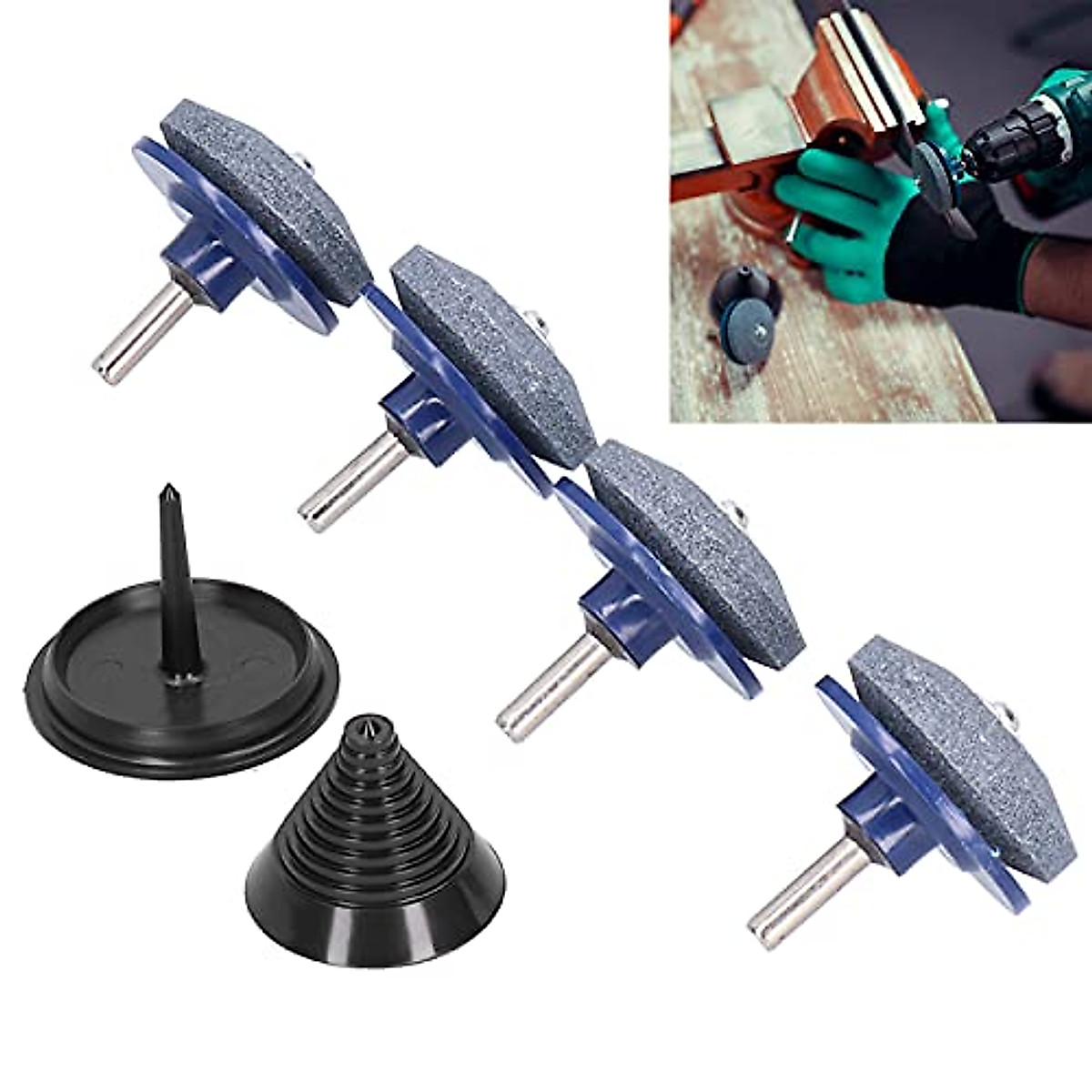 4Pcs Lawn Mower Blade Sharpener with Balancer Power Device Universal Rotating Lawnmower Sharpen Grindstone Garden Accessories