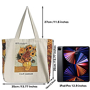 Keanoo Canvas Tote Bag for Aesthetic Women, Cute Tote Bags with Zipper Big Canvas Shoulder Bag for Shopping Beach Gift
