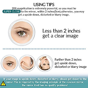20x Magnifying Mirror with 3 Suction Cups, Use for Makeup Application, Tweezing, and Blackhead/Blemish Removal.Comes with 1PC Storage Bag, 1PC Tweezer, 1PC Reminder Card. 4Inches (Clear)