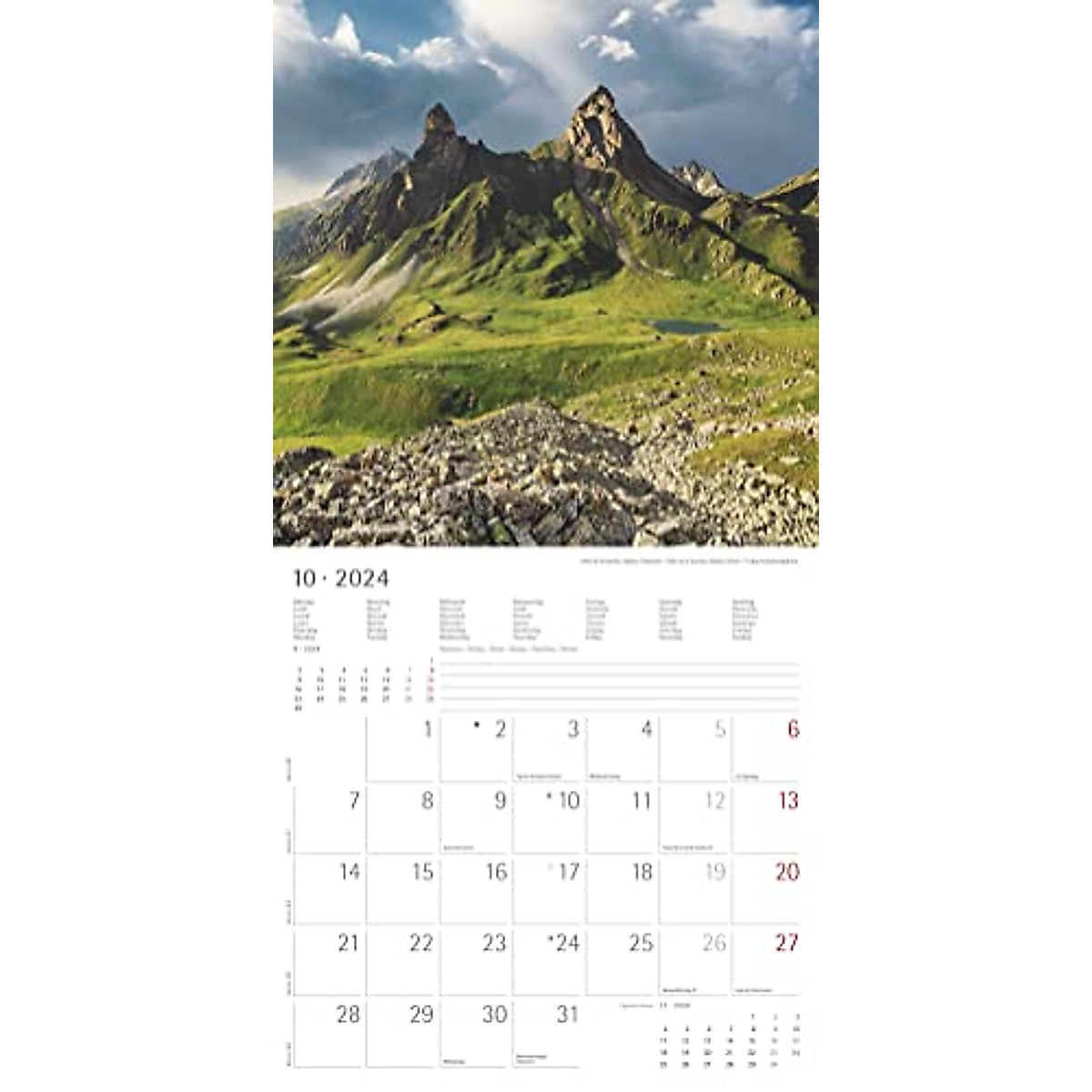 Alpen 2024 - Brochure Calendar 30 x 30 cm (30 x 60 Open) - Calendar with Space for Notes - The Alps - Picture Calendar - Wall Planner - Nature Calendar