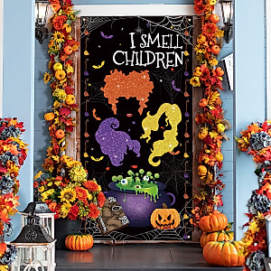 Halloween Decorations Hocus Pocus Door Cover Sanderson Sisters Banner Black Witch Decor Halloween Decorations for Home Party