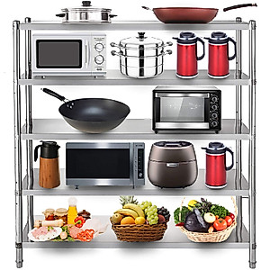 VBENLEM Stainless Steel Shelves 48x18.5 Inch 5 Tier Adjustable Shelf Storage Unit Stainless Steel Rack Shelving Heavy Duty Shelving for Kitchen Commercial Office Garage Storage 330lb Per Shelf
