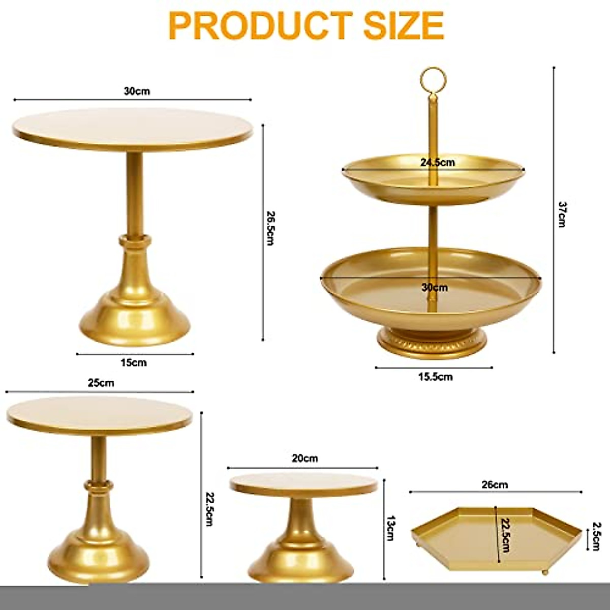 Gold Cake Stand for Dessert Table, 5PCS Metal Cake Stands Table Display Set, Pastry Trays, Wedding Cupcake Stand Set Pedestal/Display/Plate/Stands and Trays, Birthday Party Decorations for Tables