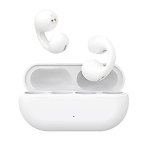 FORSINING Mini Bone Conduction Earphones Open Ear Wireless Earbuds with Earhooks Clip-on Headphones Bluetooth 5.3, Sport Music Running Earpiece,for Android & iPhone, White