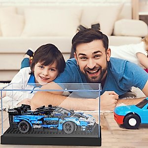 KKU Display Case for Minifigure Action Figures Blocks, Acrylic Minifigure Display Case Box Storage with 3 Movable Steps Gift for Kids Adults (Black, 1 Pack)