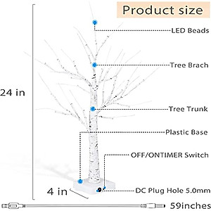 LED Lights Birch Tree, 2 Pack Branch Tree Lamp Christmas Decor, 24" Lighted Tree Light, USB/Battery Tabletop Tree Light with Timer Battery Powered for Home Festival Wedding Easter Decorations