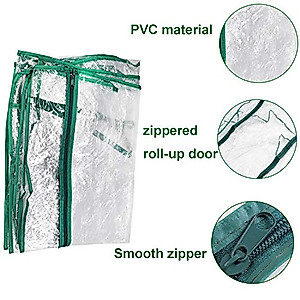 Mini Greenhouse Transparent PVC Cover Portable Small Greenhouses Cover wih Roll-Up Zipper Door, Waterproof Garden Green House Tent(Iron Stand not Include)