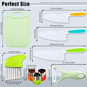 TAORISH 9 Pcs Kids Kitchen Knife Set, Kids Knives For Real Cooking With Cutting Board, Y Peeler, Crinkle Cutter, Sandwich Cutter, Serrated Edges Plastic Toddler Knife Kid Safe Knives
