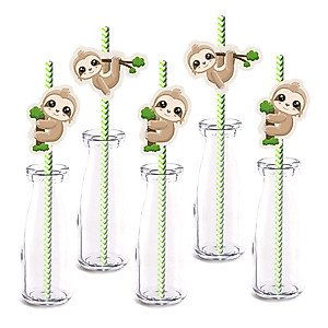 Sloth Party Straw Decor, 24-Pack sloth Baby Shower Kids Birthday Party Decorations, Paper Decorative Straws