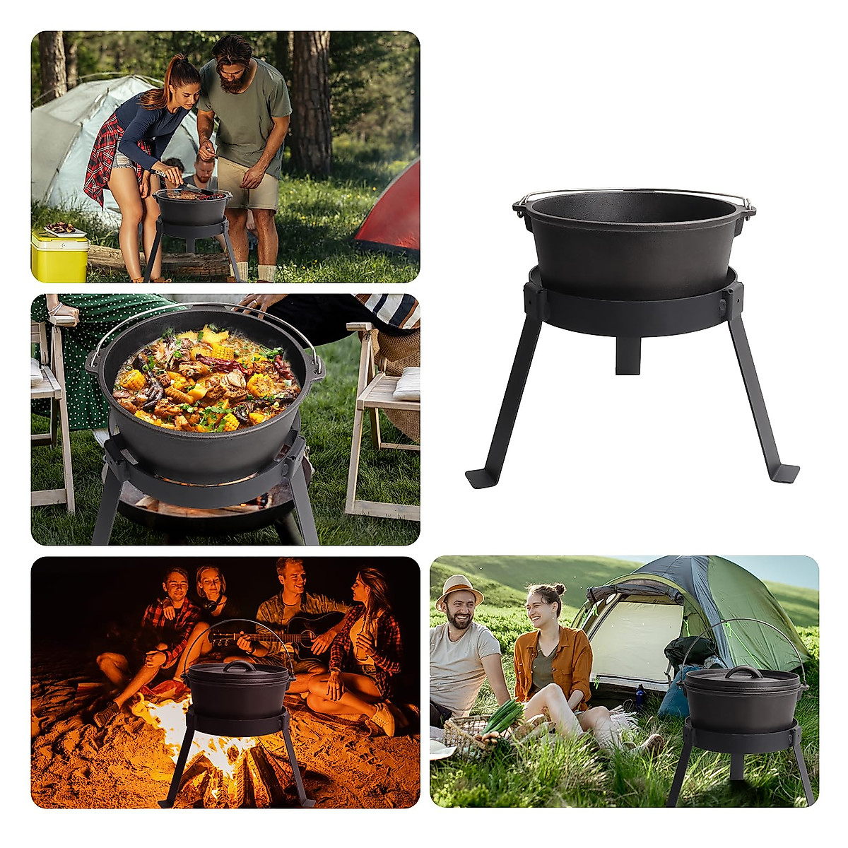 AJinTeby Outdoor Cooking Set,Campfire Kit, Camp Kitchen Equipmen with Campfire Tripod for Dutch Oven, Cast Iron Pot, Grill Grate, Camp Oven Lid Lifter, Carry Bag, Outdoor Cooking Essentials (5 Pack)